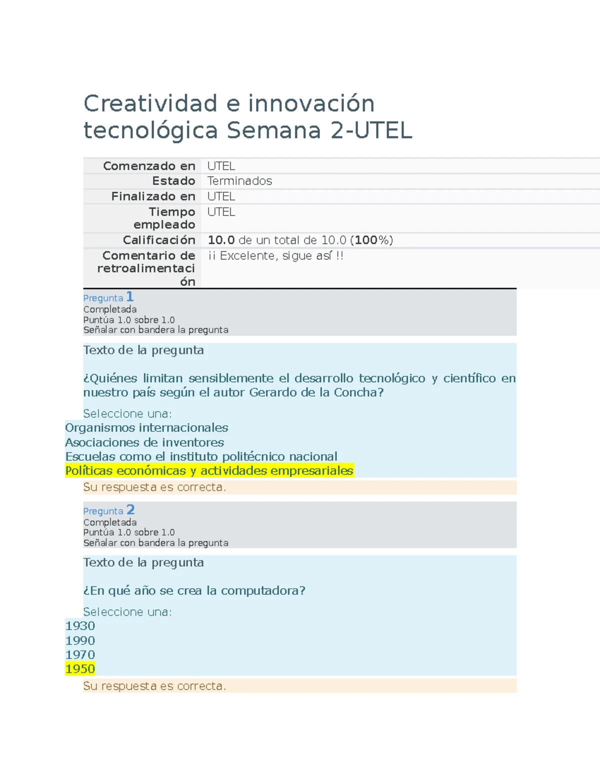 Examen Primer Parcial (Segunda Vuelta) - Creatividad e Innovación Tecnológica - Studocu