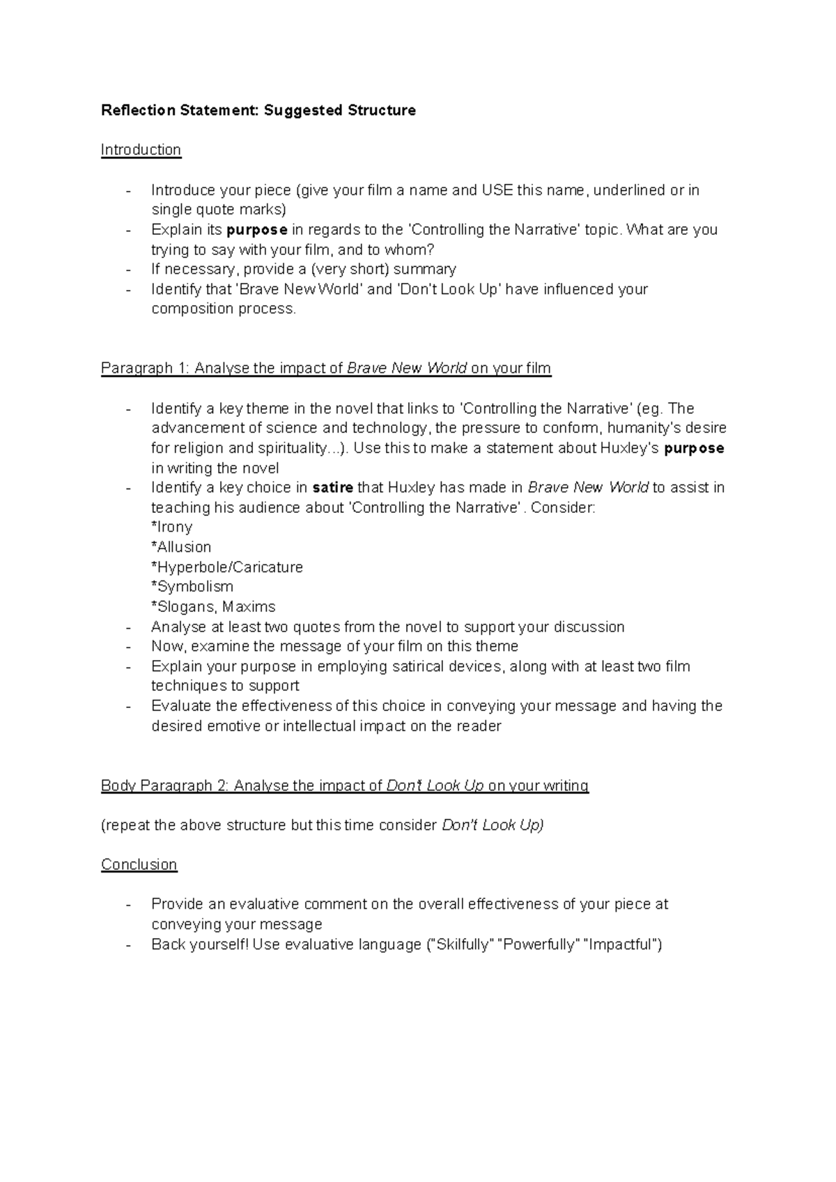 11ADV Reflection Statement: Analyzing Film Influences and Themes - Studocu