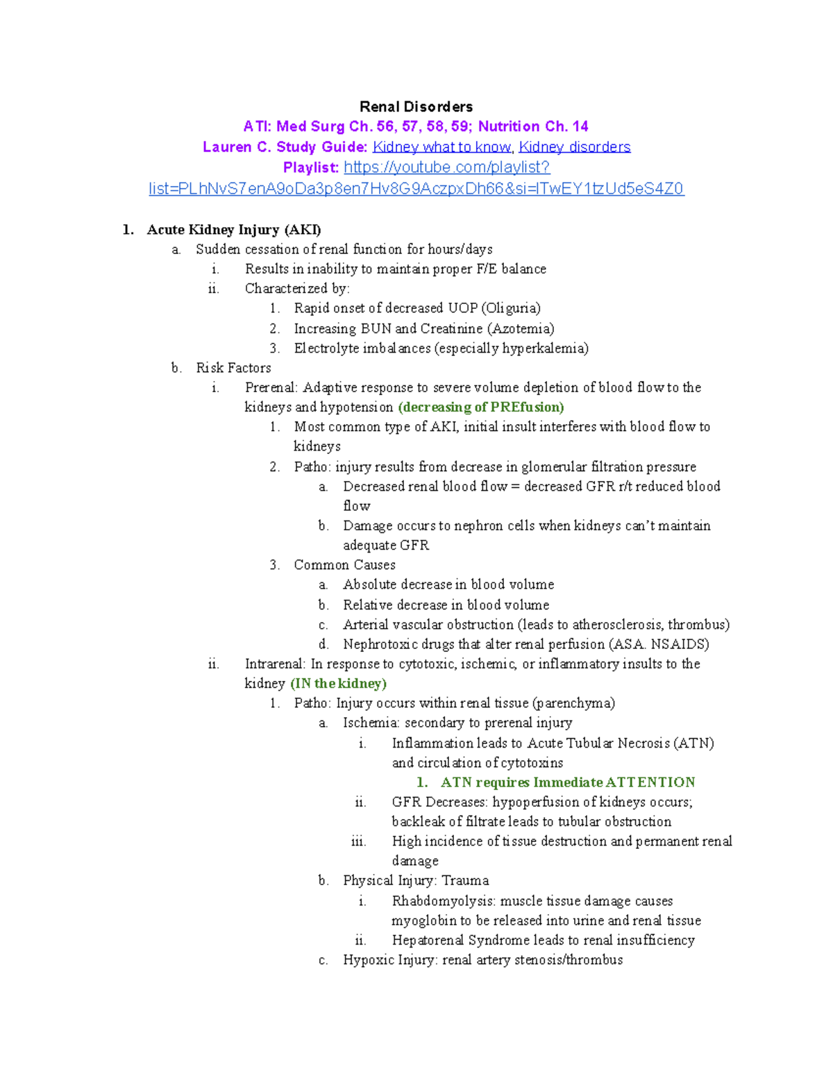Renal Disorders Study Guide: AKI and CKD Overview (ATI Med Surg ...