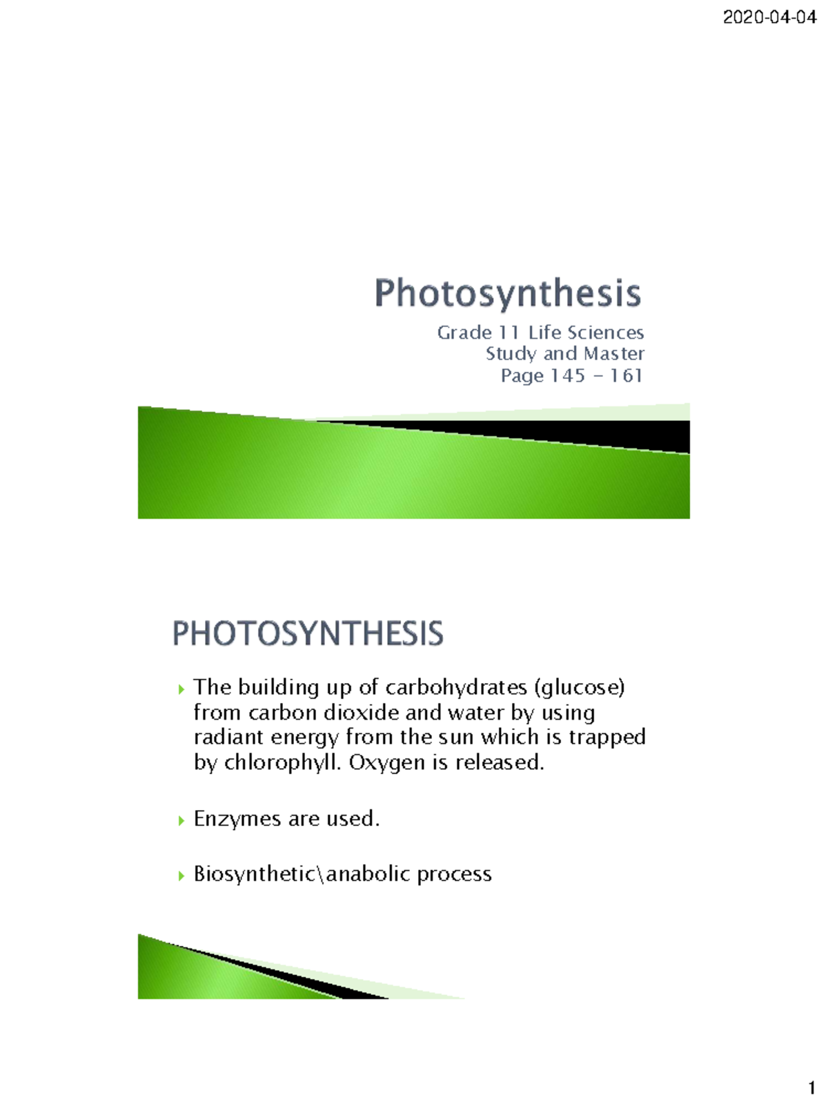 GR 11 Life Sciences: Photosynthesis Study Notes - Studocu
