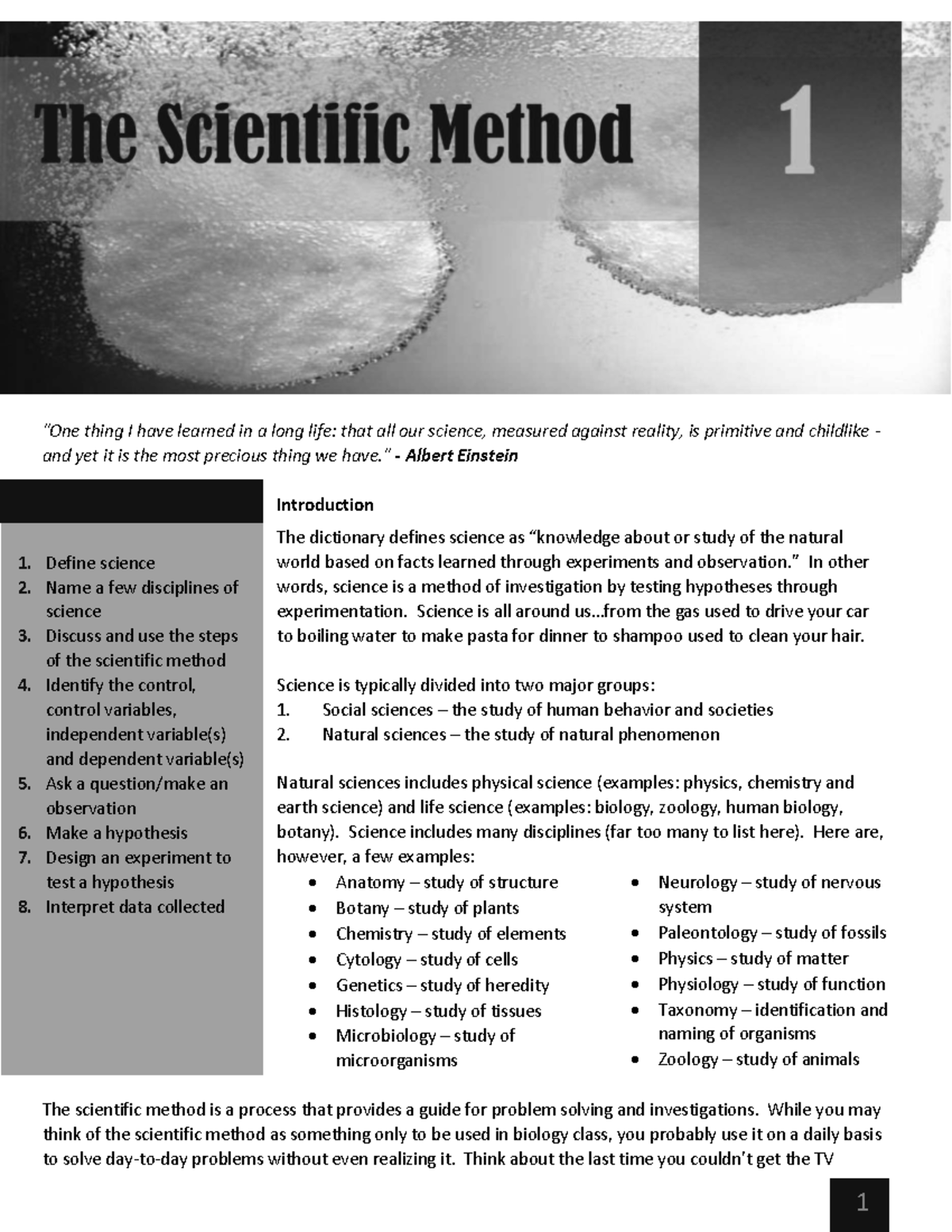 Lab 1 - Scientific Method (1) - "One thing I have learned in a long ...