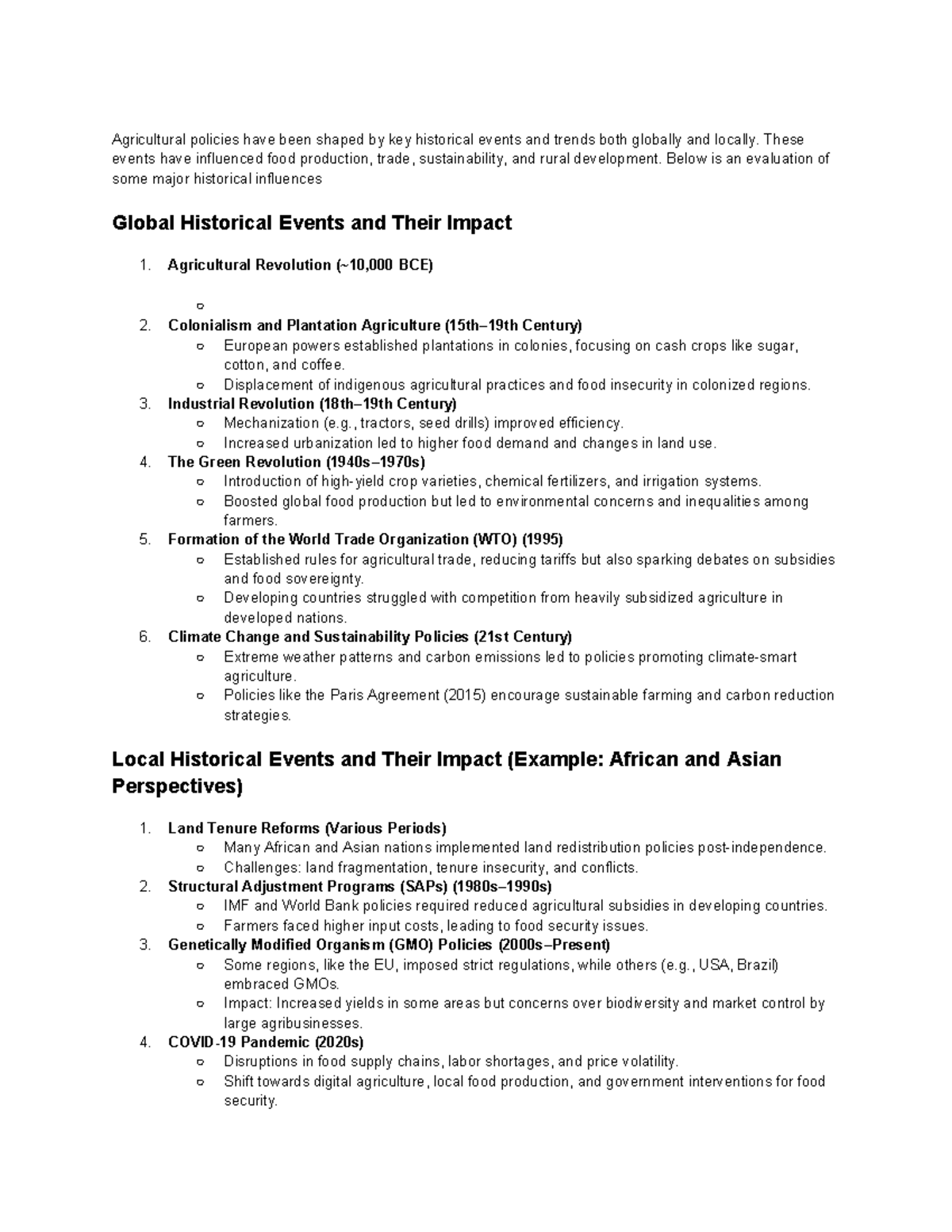 Agricultural policies key historical events and trends - Agricultural ...
