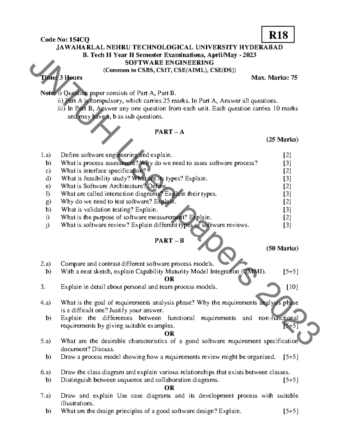 Software Engineering Exam Paper - B.Tech II Year - 154CQ - 2023 - Studocu