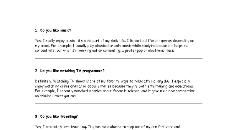 Personal Preferences: Music, TV, Travel, and More - Speaklord 3 - Studocu