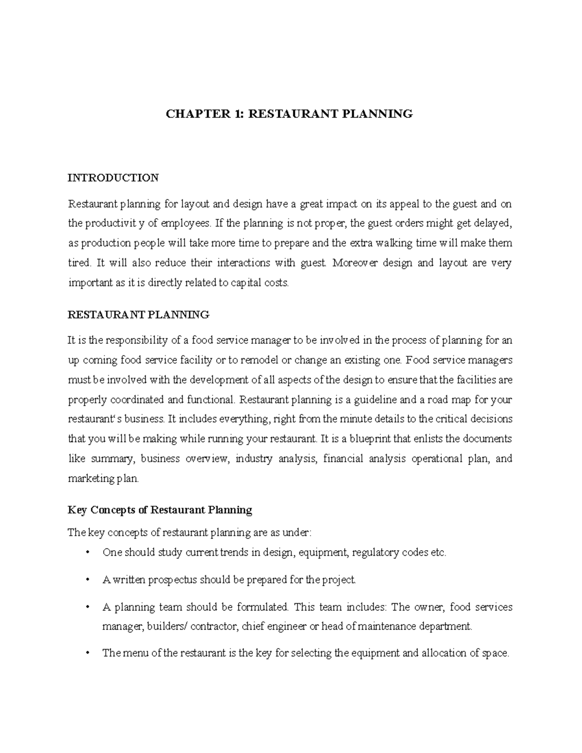 Restaurant planning - CHAPTER 1: RESTAURANT PLANNING INTRODUCTION ...
