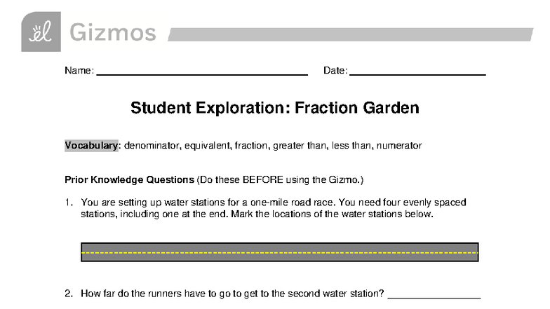 Fraction Garden SE - Student Exploration Activity Guide - Studocu