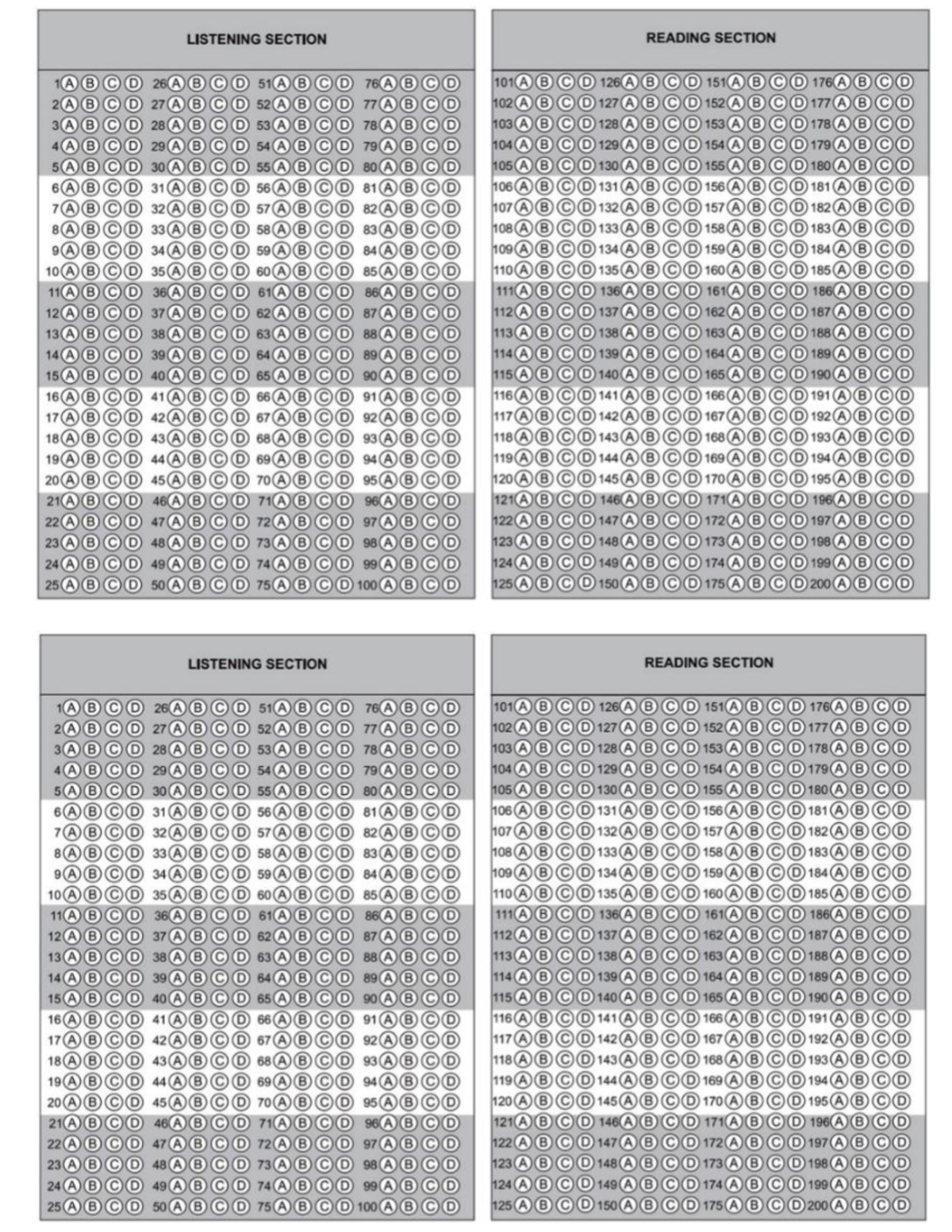 TOEIC Exam Answer Sheet Instructions and Sample Responses - Studocu