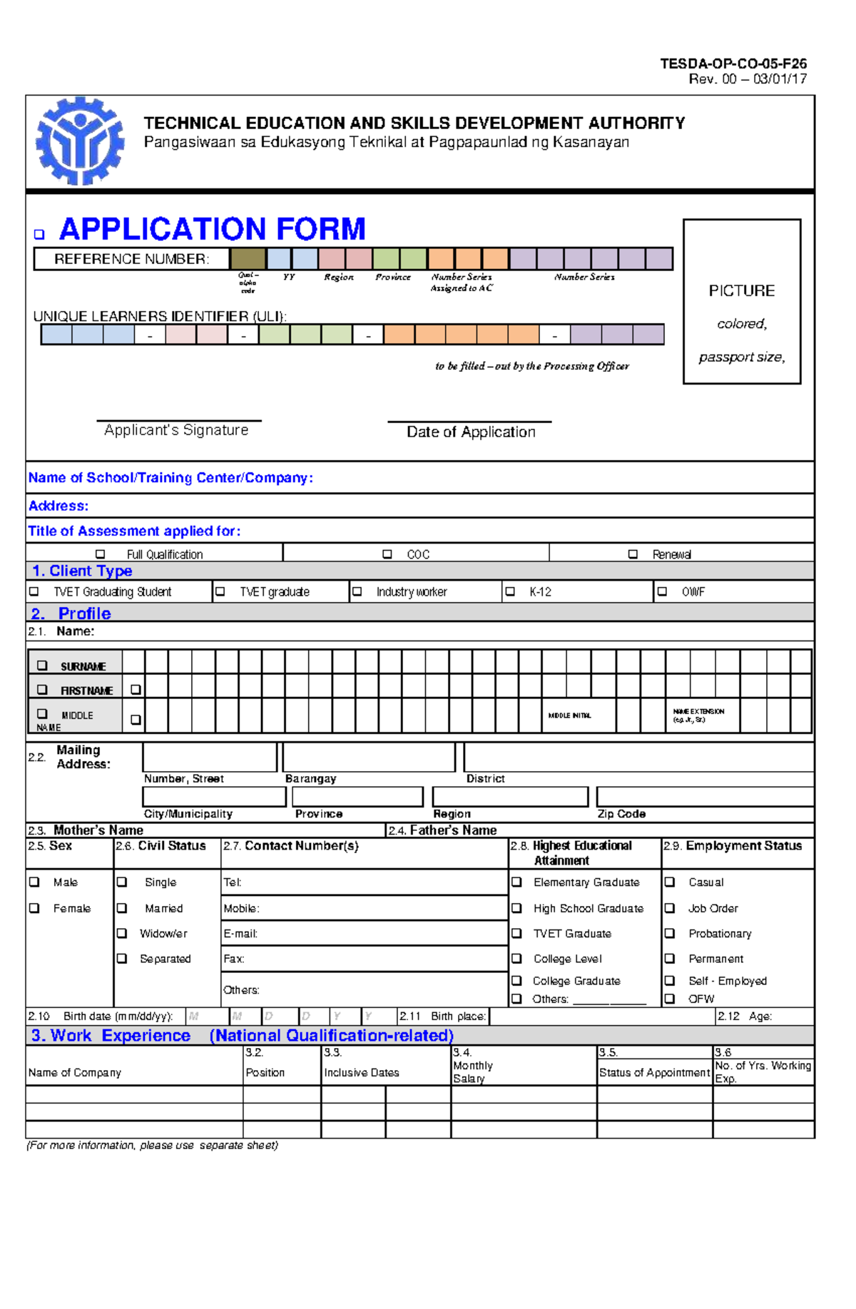 Application Form for National Assessment - Rev. 00 - Studocu