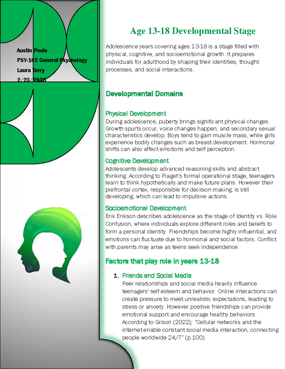 PSY 102 T3 Developmental Stages: Adolescence Insights and Theories ...