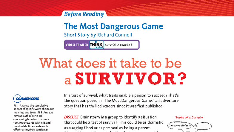 The Most Dangerous Game: Survival Analysis & Literary Techniques RL 4-5 ...