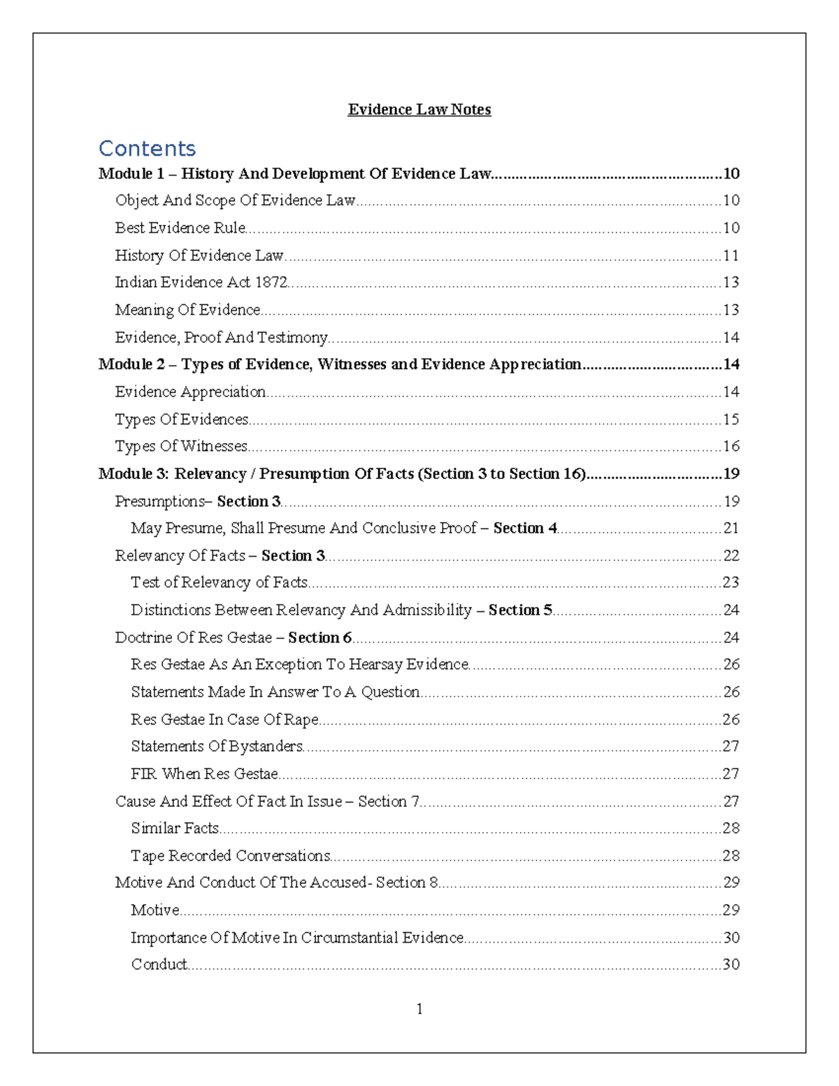 Evidence Law Notes (Module 1-18) Overview and Key Concepts - Studocu