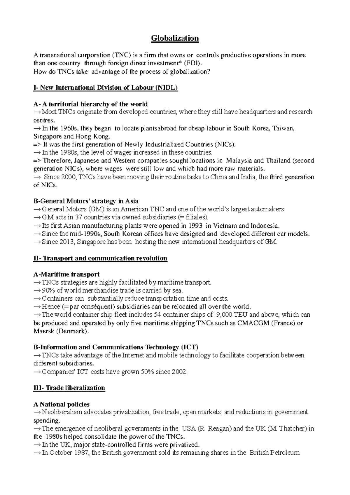 DNL Anglais: fiche de révision sur "globalization" - Globalization A ...