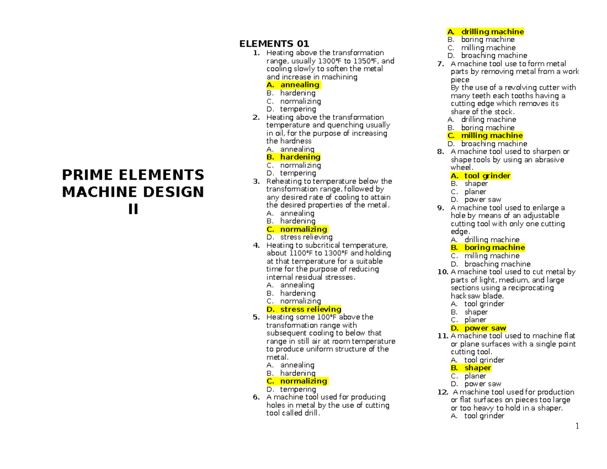 MACHINE DESIGN II: Key Concepts and Prime Elements - Studocu