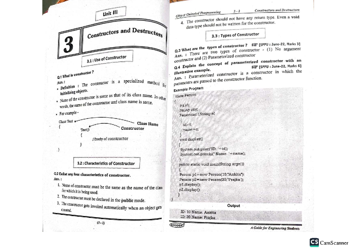OOP Unit 03: Constructors & Destructors Overview 240102 - Studocu