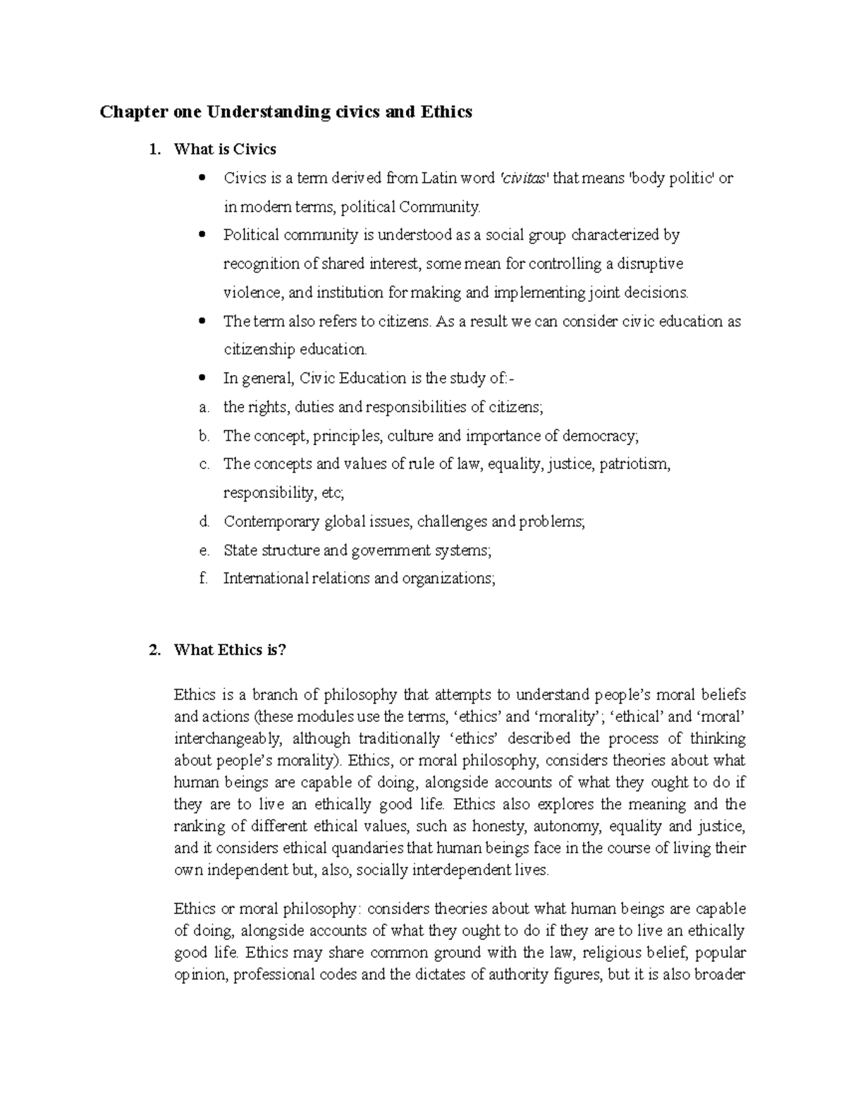 Civics chapter 1 - Lecture notes 1 - Chapter one Understanding civics ...