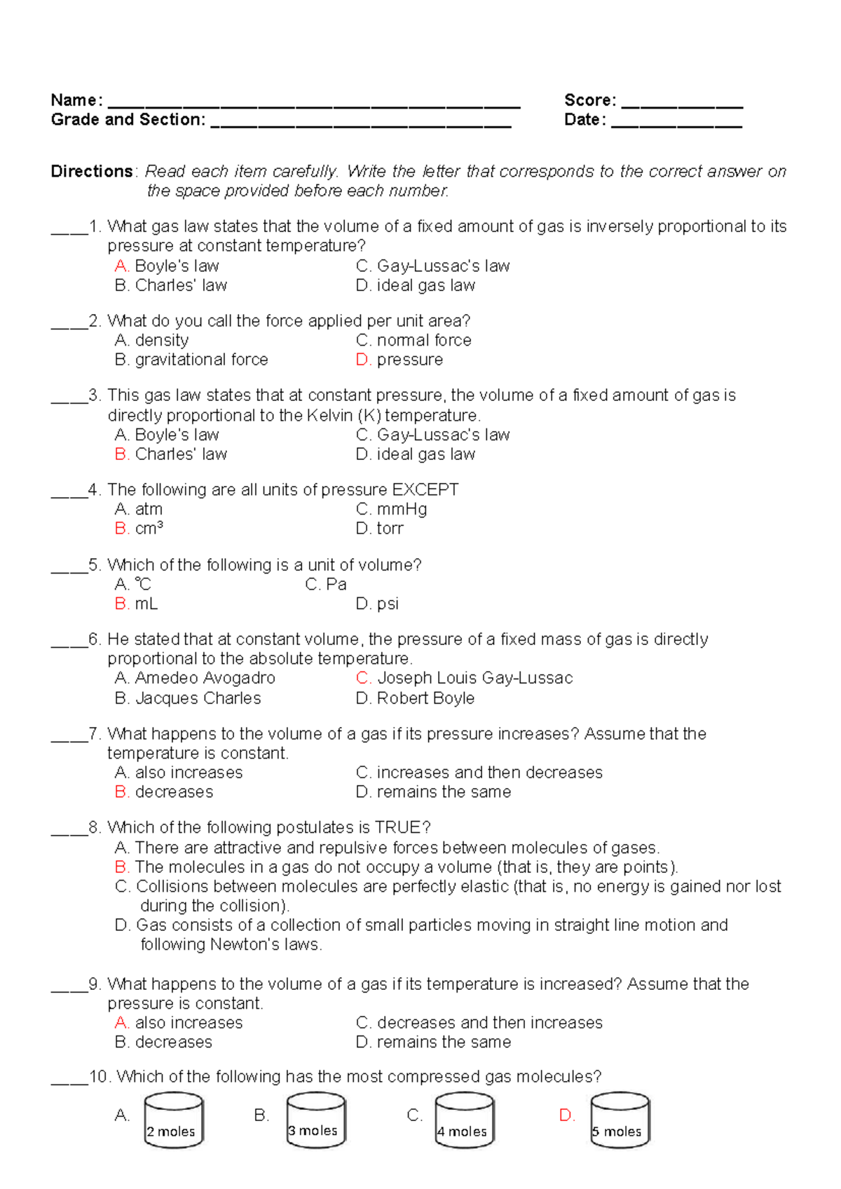 Science 10 Periodic Test Q4: Gas Laws and Chemical Reactions - Studocu