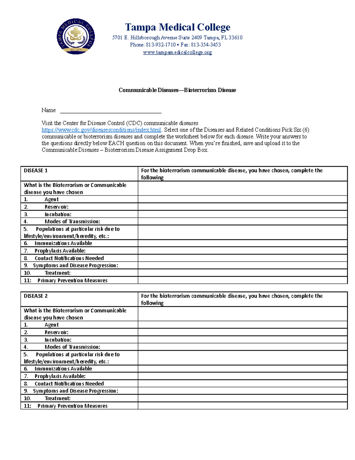 Week 3 Communicable Disease CDC Required Assignment (3)-1 - Tampa ...