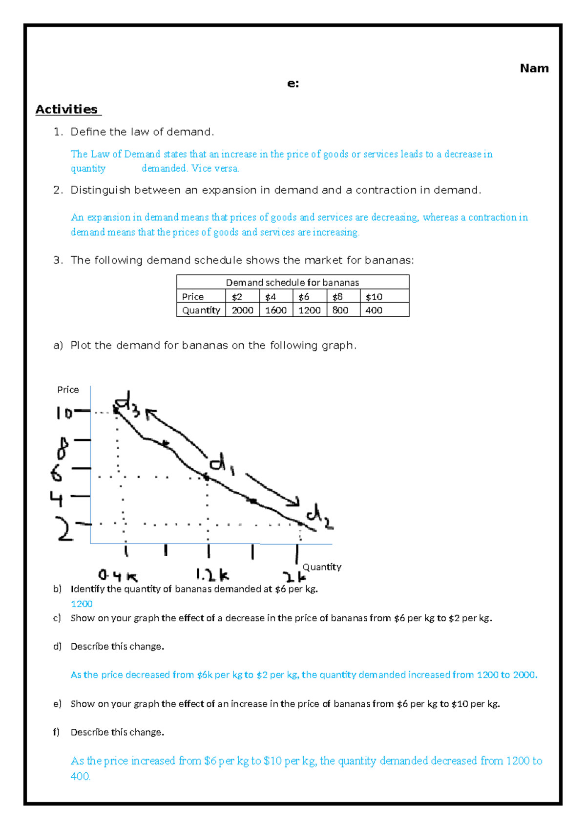 ECON 101: Demand Activity Worksheet and Analysis - Studocu