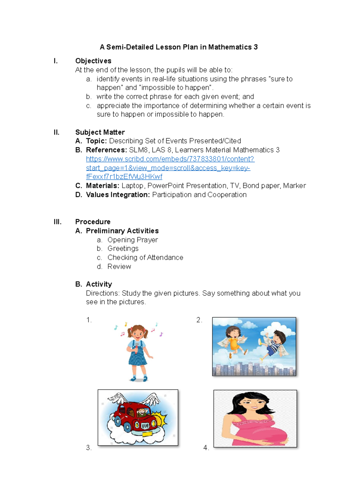 Lesson Plan for Mathematics 3: Understanding Events and Probability - Studocu