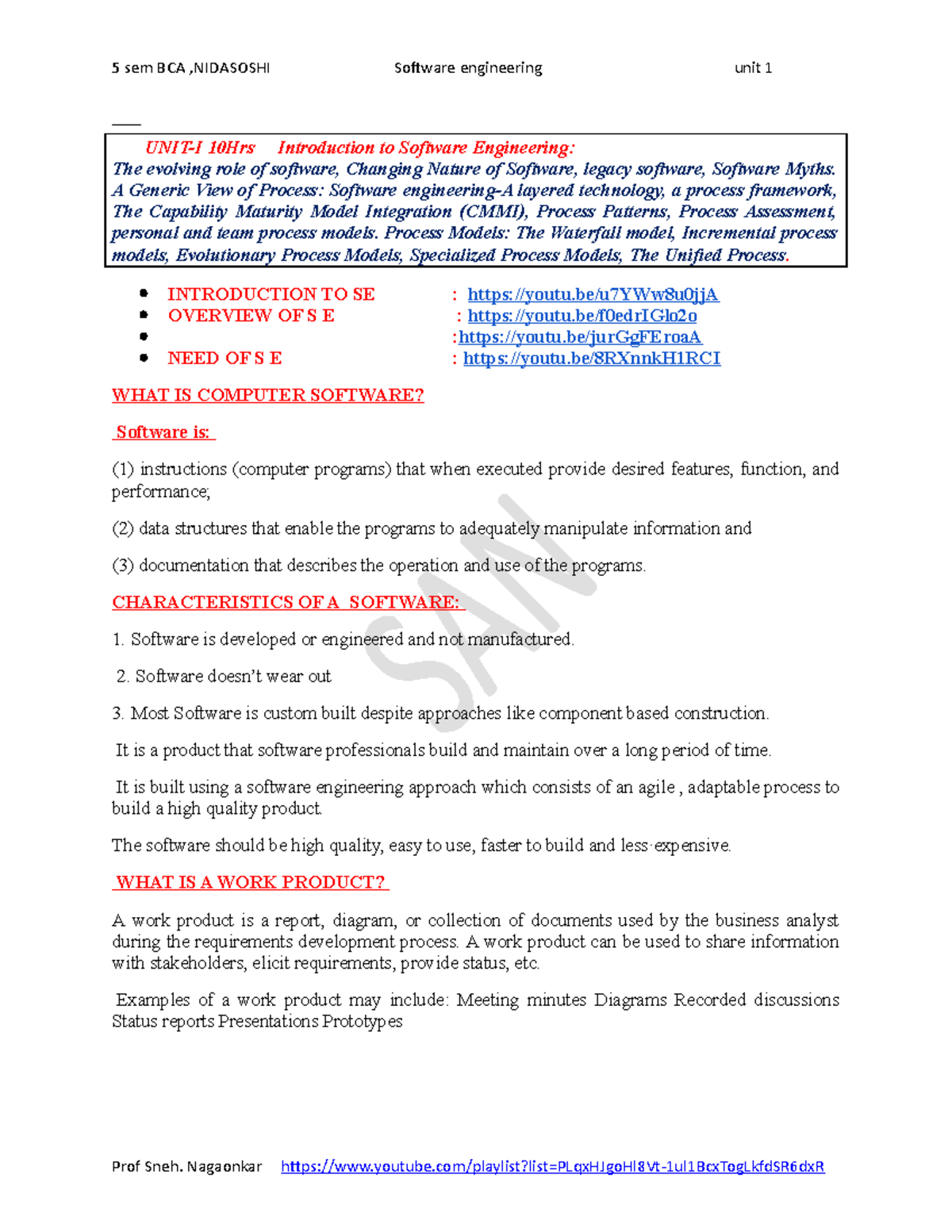 UNIT 1 complete notes SE - ––– UNIT-I 10Hrs Introduction to Software ...