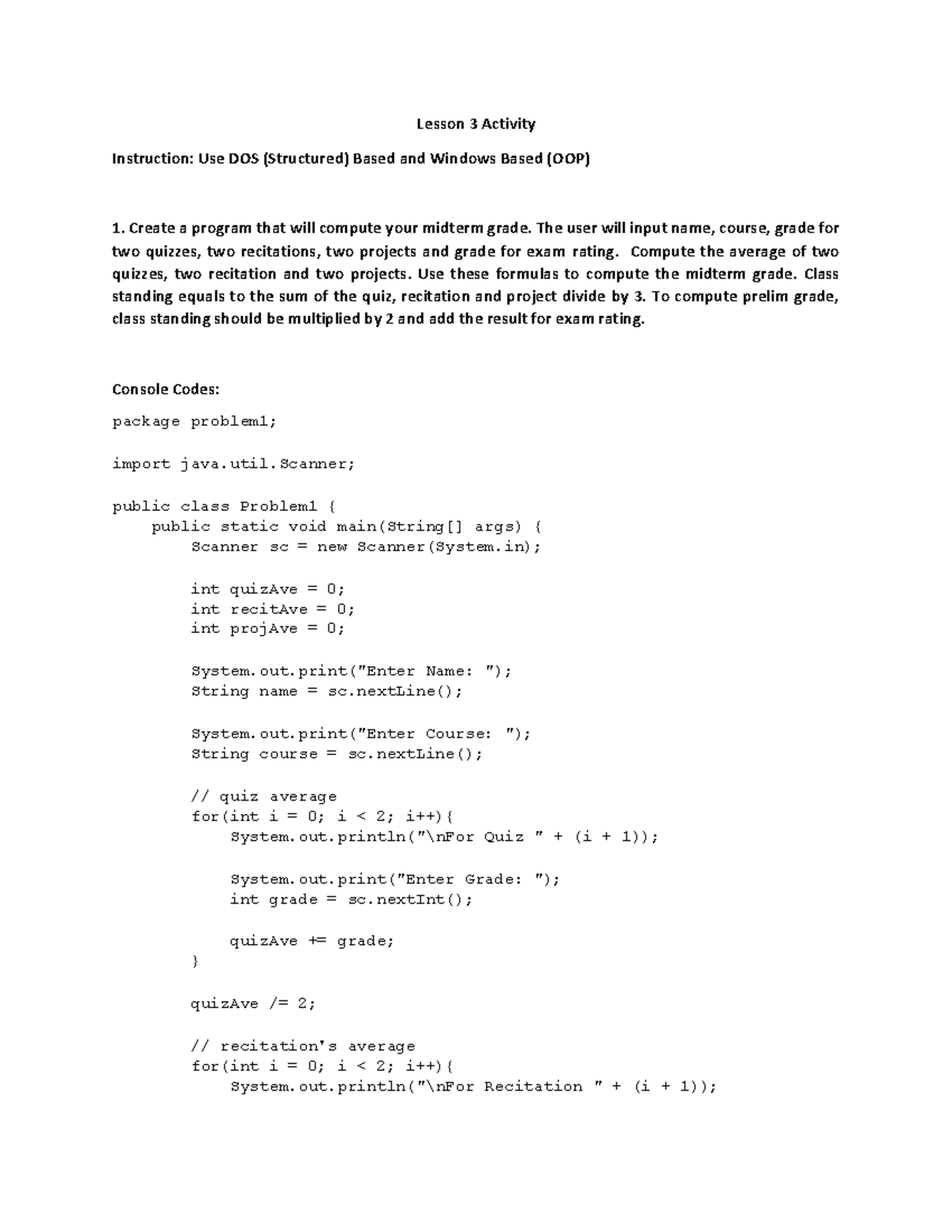 Lesson 3 Activity - Lesson 3 Activity Instruction: Use DOS (Structured ...
