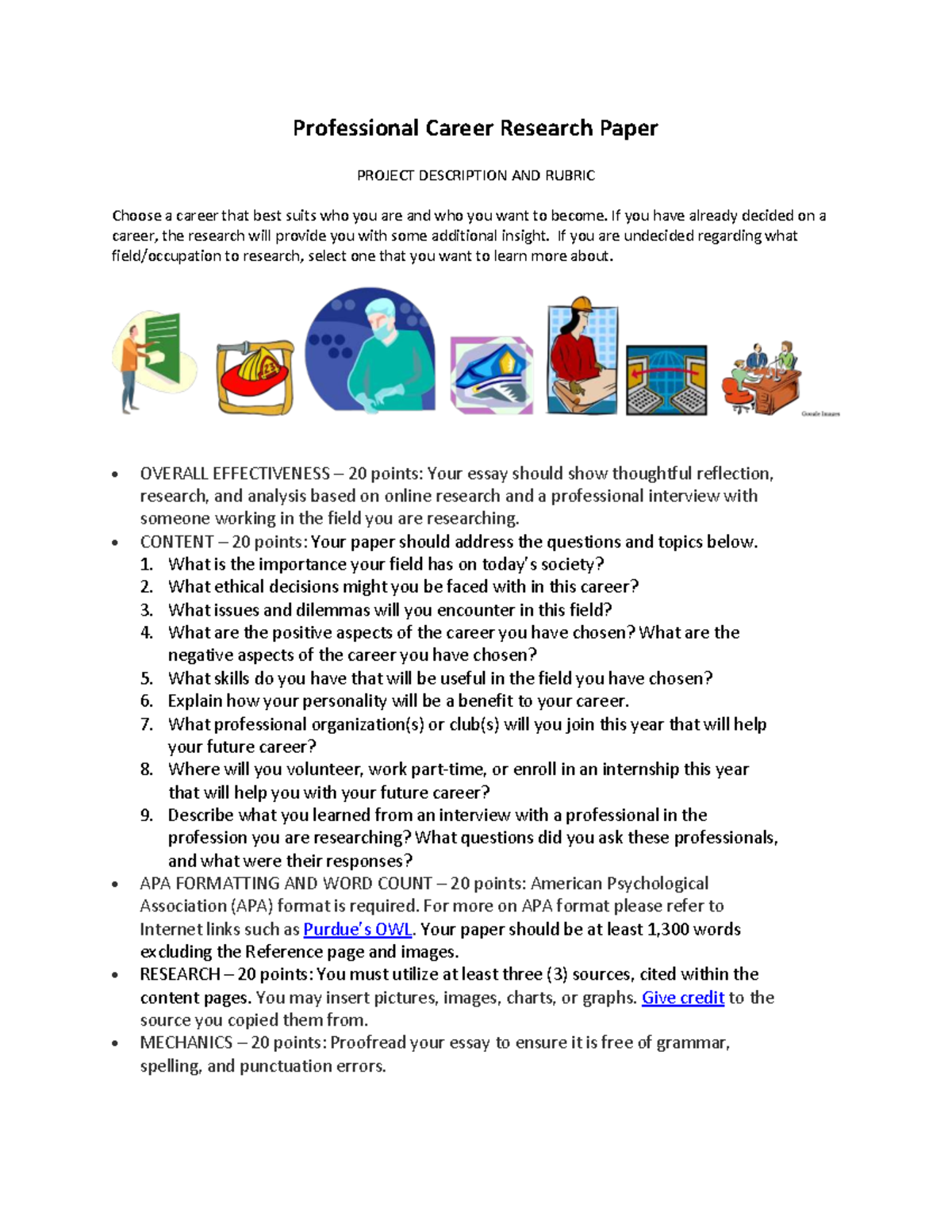 PROF 101 - Career Research Paper: Insights & Analysis Rubric - Studocu