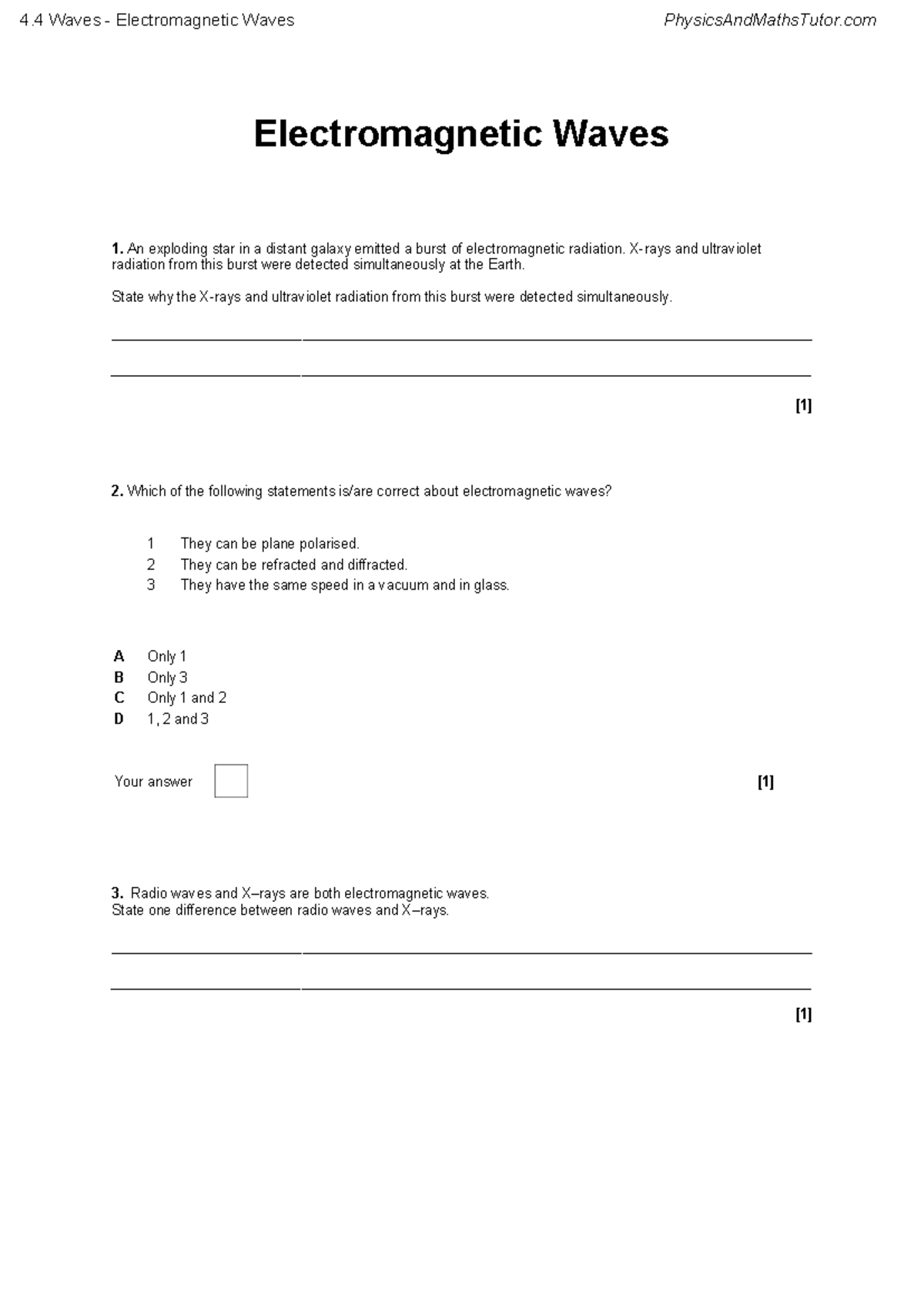 4.4 Waves - Electromagnetic Waves Study Guide and Q&A - Studocu