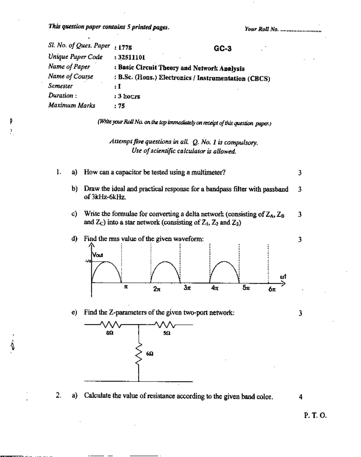 B.Sc. (Hons) I Electronics (CBCS) Basic Circuit Theory & Network ...