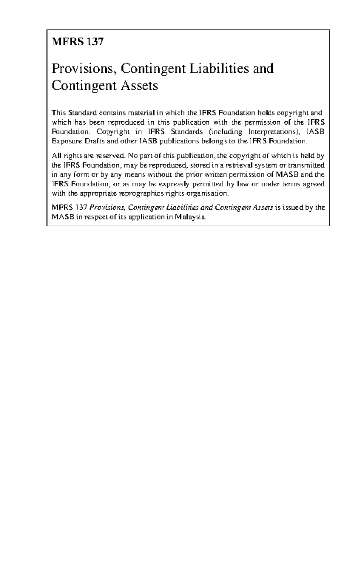 MFRS 137 - Provisions, Contingent Liabilities & Assets Study Notes ...