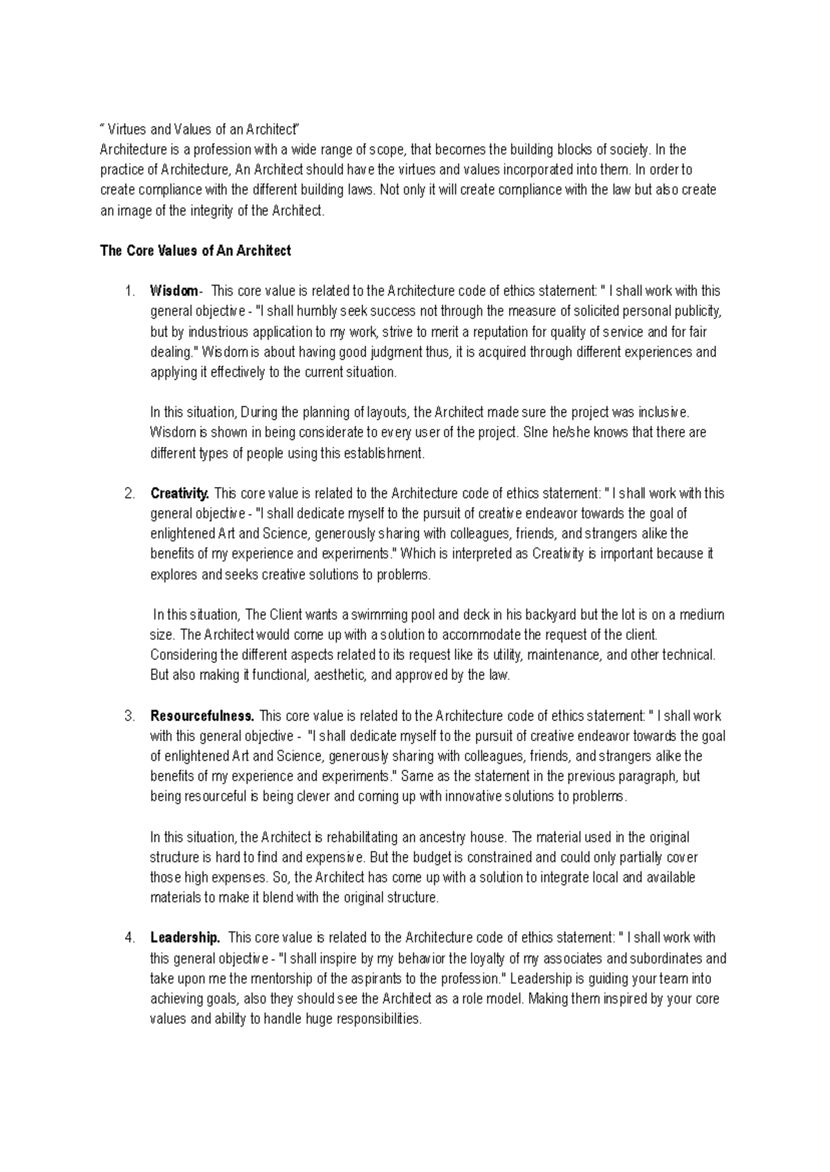 Exploring the Core Virtues and Values of Architecture Professionals ...