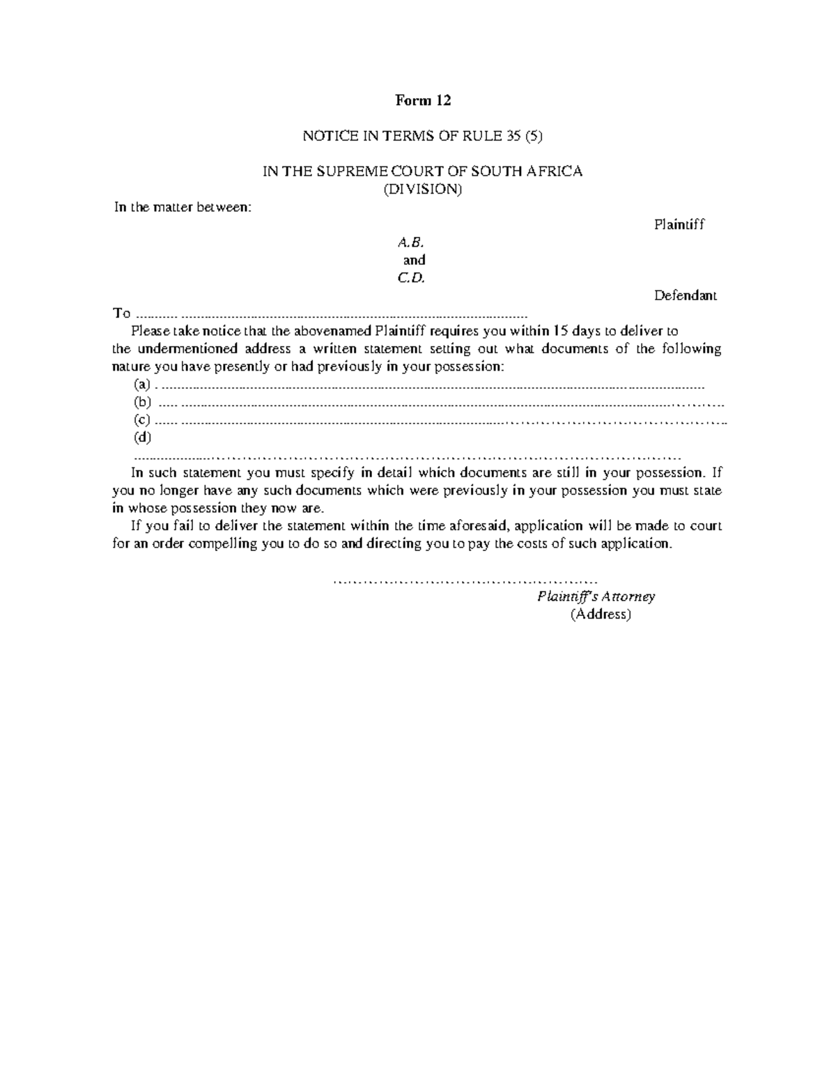 Notice per Rule 35(5) - Supreme Court of South Africa - Studocu