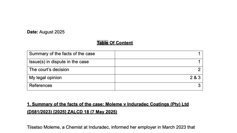 MRL3702 2025 Case Study: Moleme v Induradec Coatings (Pty) Ltd - Studocu