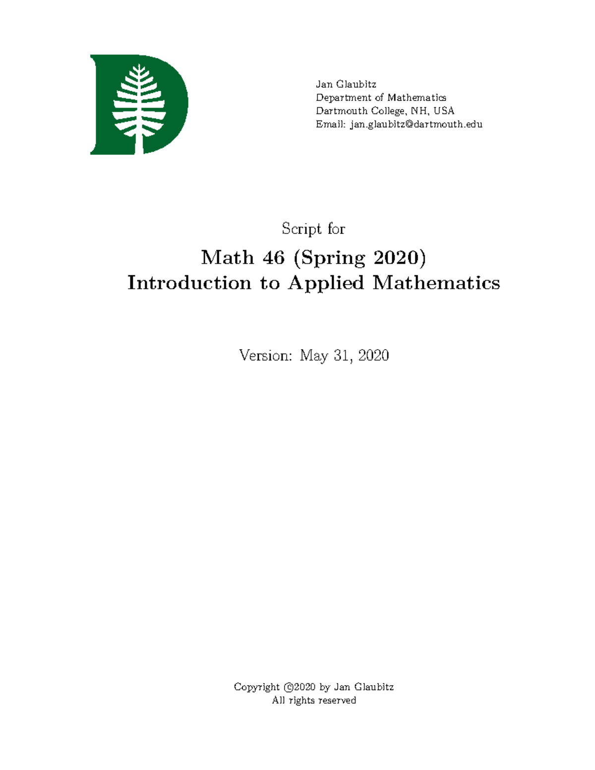 Script for MATH 46: Introduction to Applied Mathematics (Spring 2020 ...