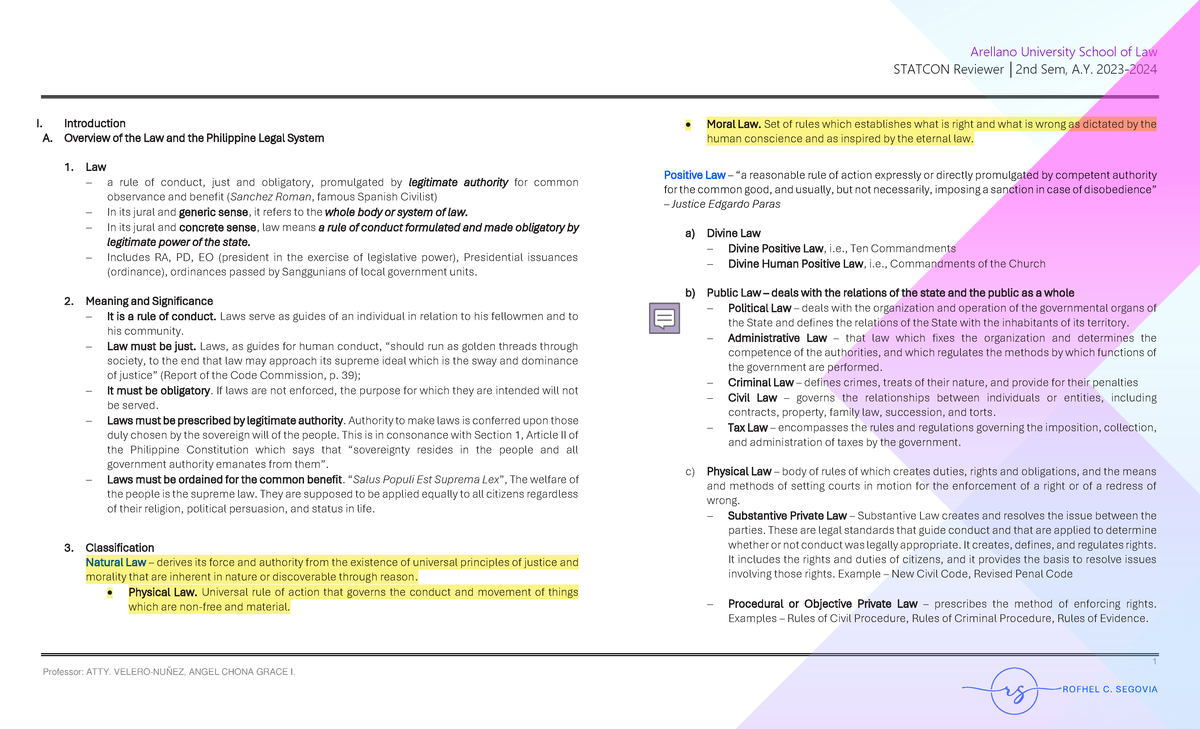 STATCON 000 Midterm Reviewer │ Legal System Overview │ 2nd Sem 2023-2024 - Studocu