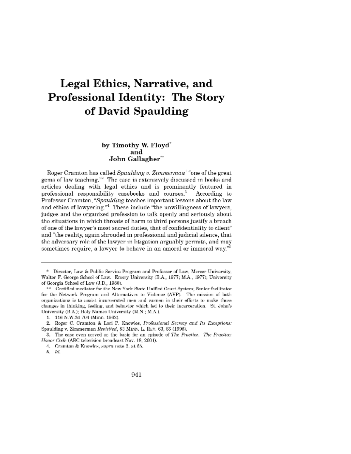 Legal Ethics, Narrative, and Professional Identity The Story of David ...