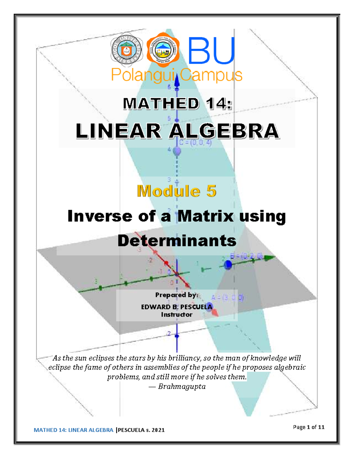 MATHED 14: Linear Algebra - Module 5: Inverse of a Matrix via ...