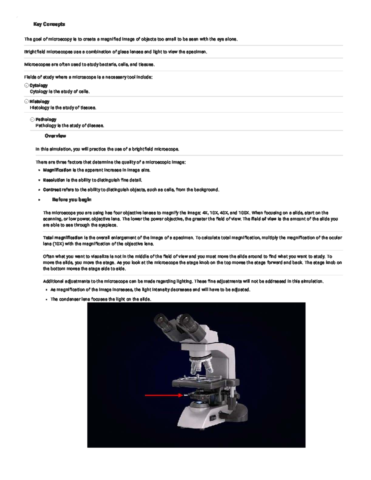 Microscopy Simulation: Brightfield Microscope Basics - Studocu
