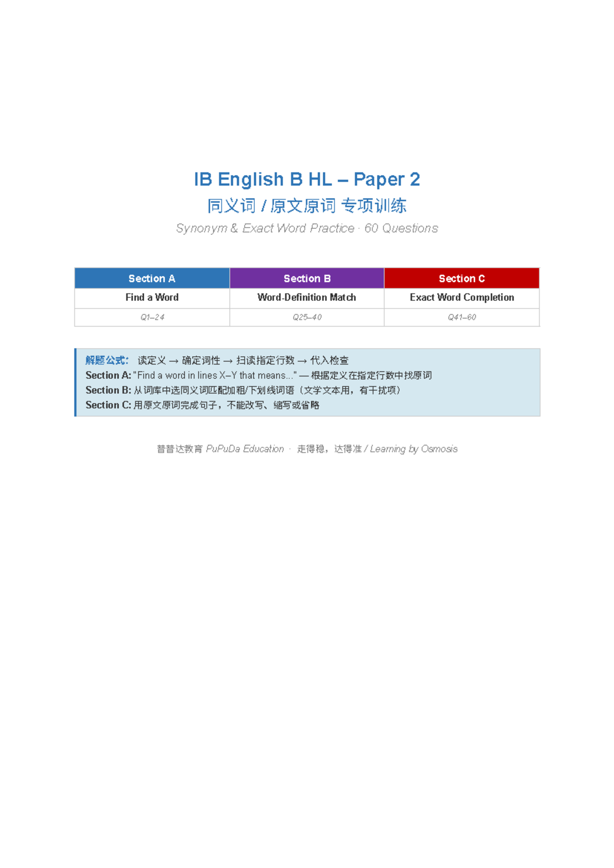 IB English B HL Paper 2 Synonym Practice: 60 Questions Guide - Studocu