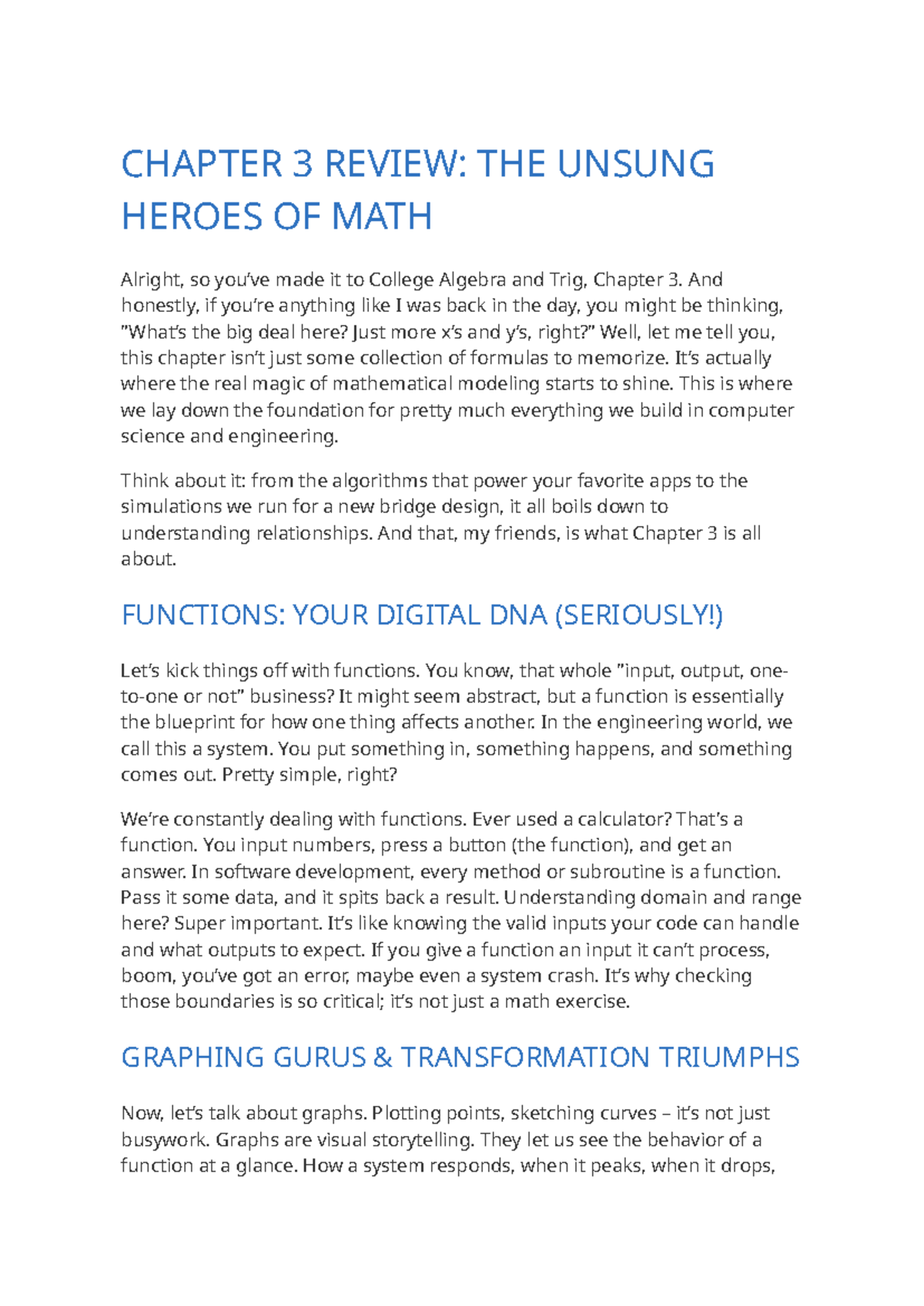 Algebra and Trig Review: Chapter 3 - Functions and Graphs - Studocu