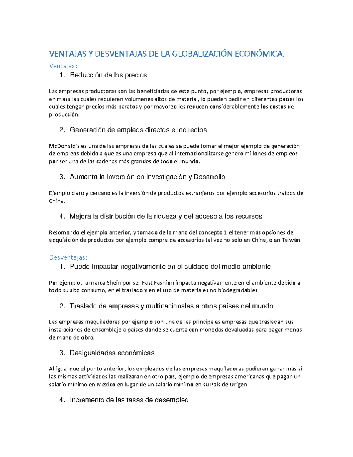 Ventajas Y Desventajas DE LA Globalización Económica - VENTAJAS Y DESVENTAJAS DE LA GLOBALIZACI ...