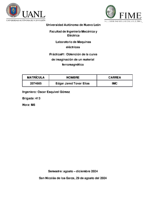 Practica 5 LAB DE Maquinas 1 - LAB DE MAQUINAS ELECTRICAS 1 No. Reporte Nombre del reporte 5 ...