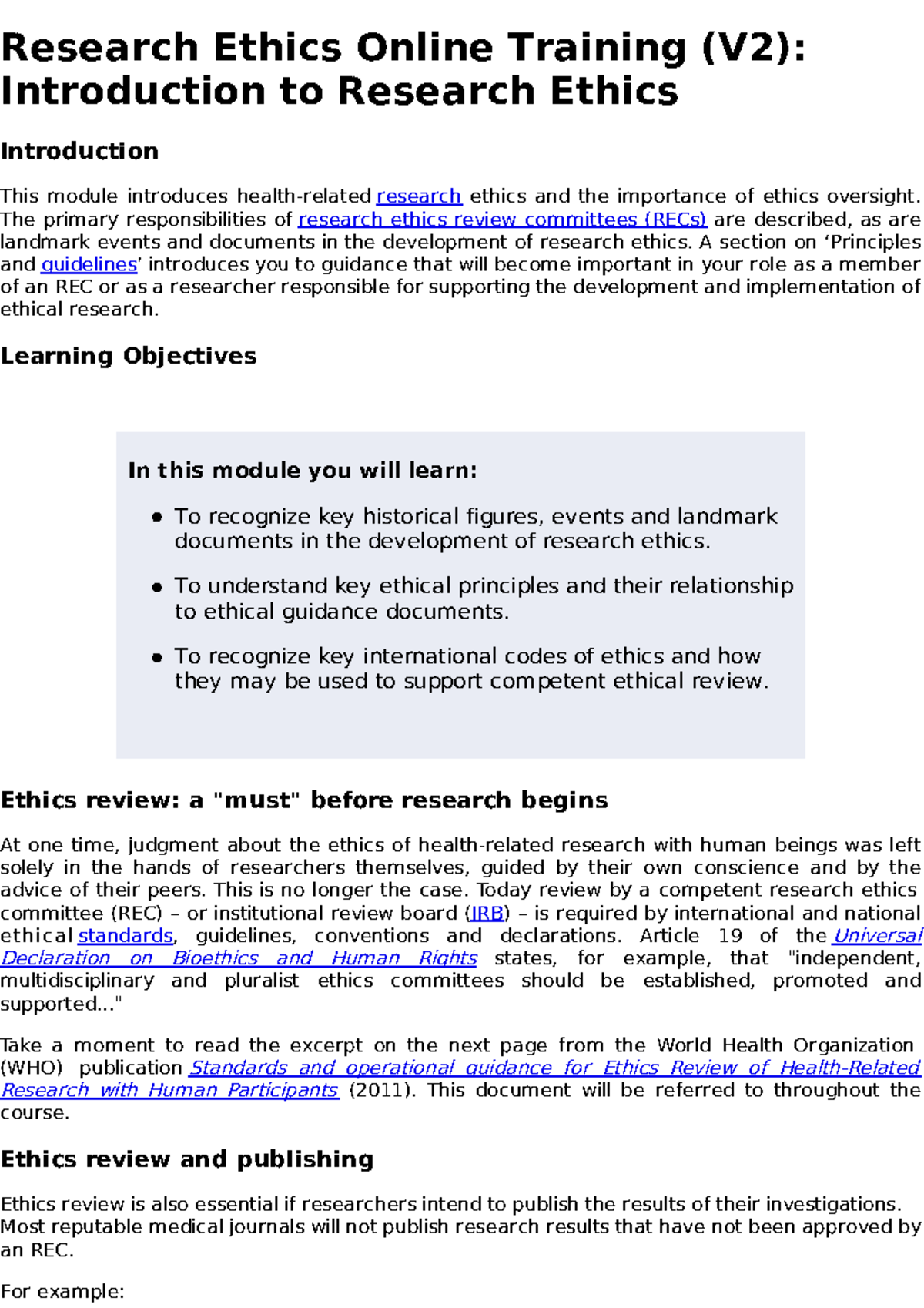 Research Ethics Online Training (V2): Intro to Ethical Oversight - Studocu
