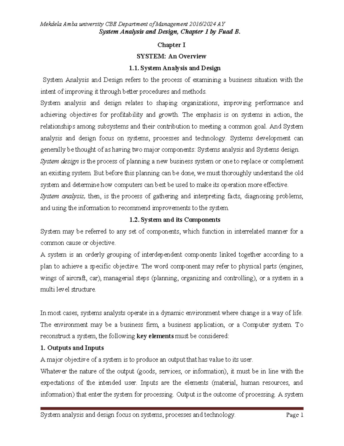 System Analysis and Design: Chapter 1 Overview and Key Concepts - Studocu