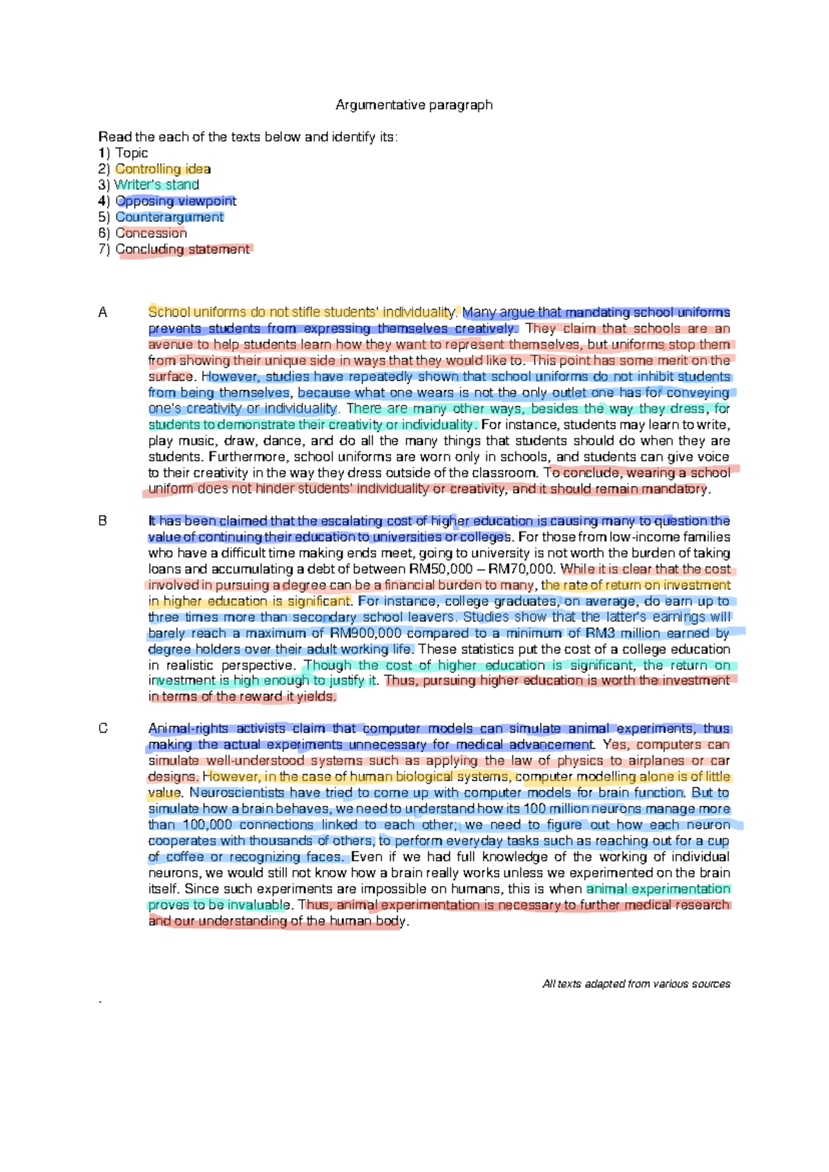 Argumentative Writing Exercise: Analyzing Perspectives and Claims - Studocu