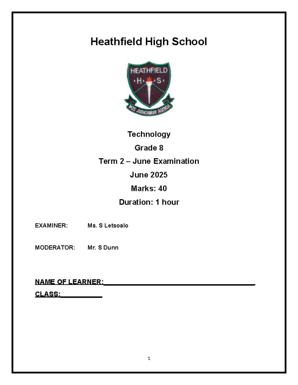 Grade 8 Technology Term 2 Exam - June 2025 - Studocu