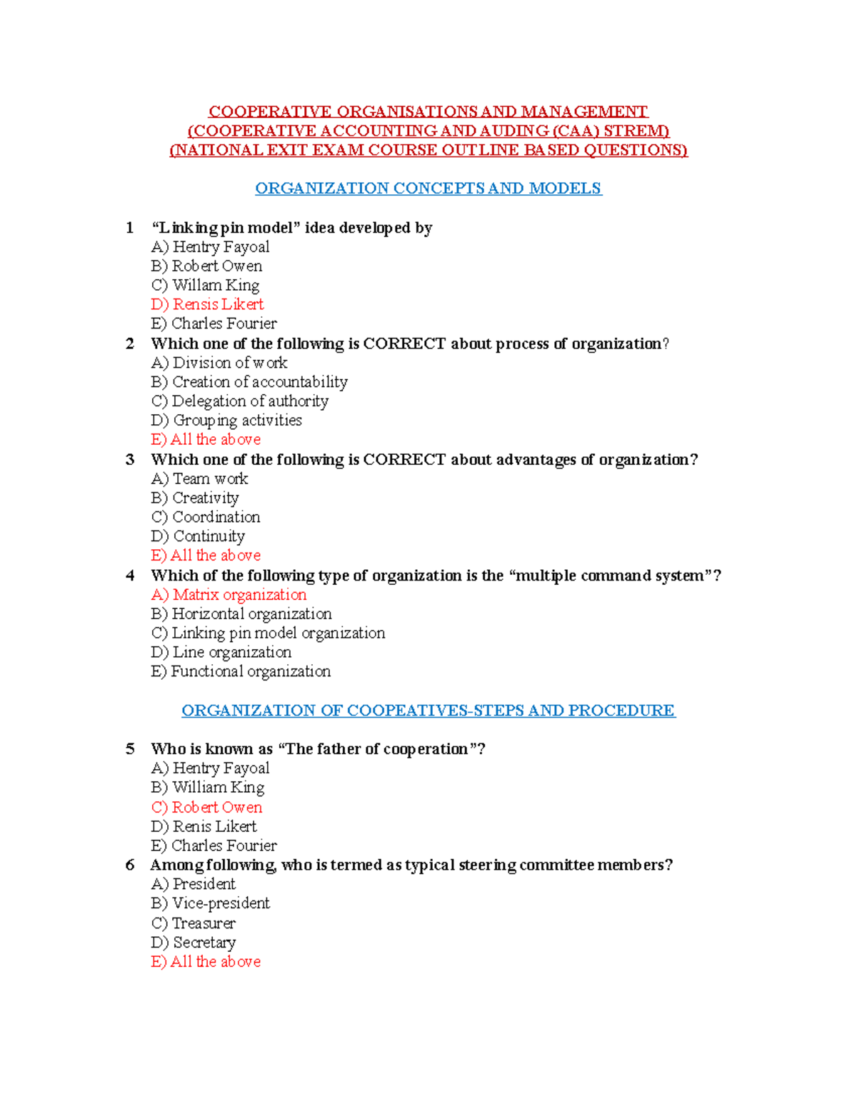 CAA (COM)-EXIT EXAM QUESTIONS 2023: COOPERATIVE MANAGEMENT TOPICS - Studocu