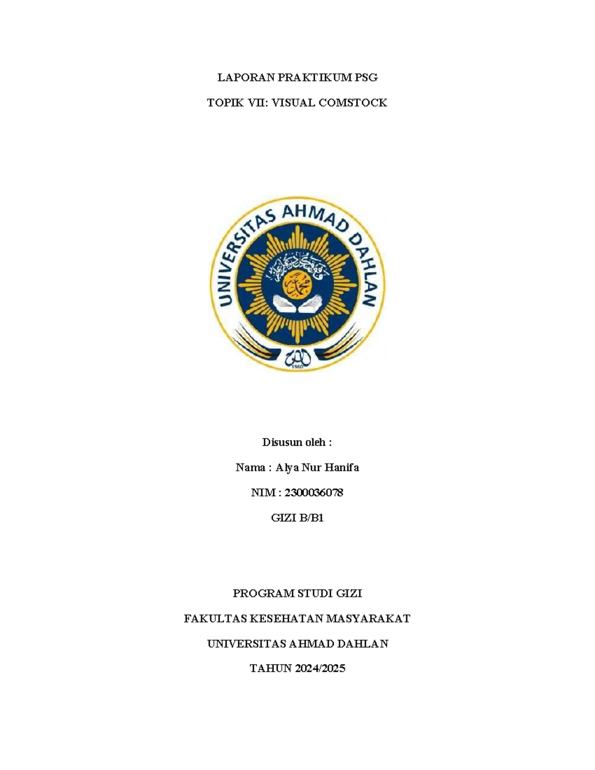 Laporan Praktikum PSG: Topik VII - Visual Comstock 2024 - Studocu