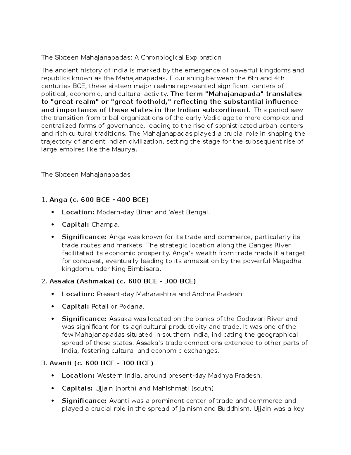 The Sixteen Mahajanapadas: Key Kingdoms of Ancient India - Studocu