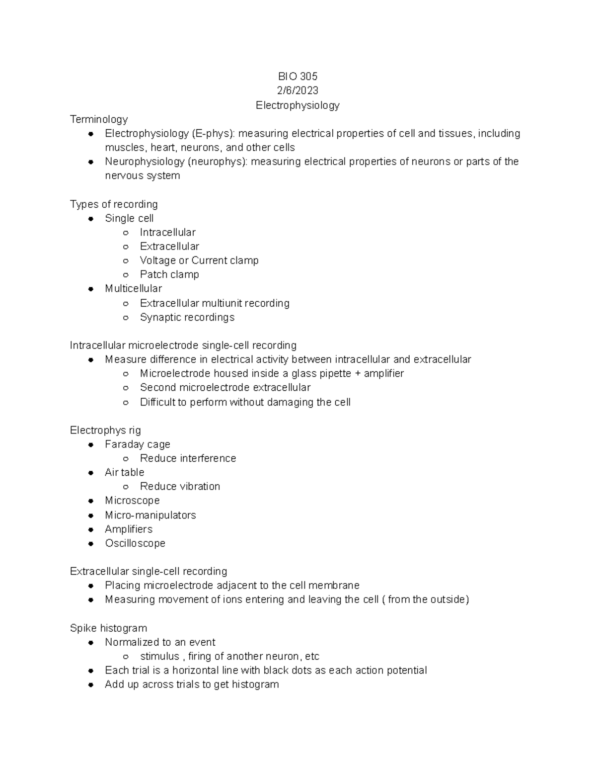 BIO 305 2 6 2023 - Spring 2023 - BIO 305 2/6/ Electrophysiology ...