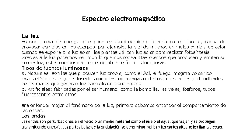 Espectro Electromagnético: Propiedades y Tipos de Luz - Studocu